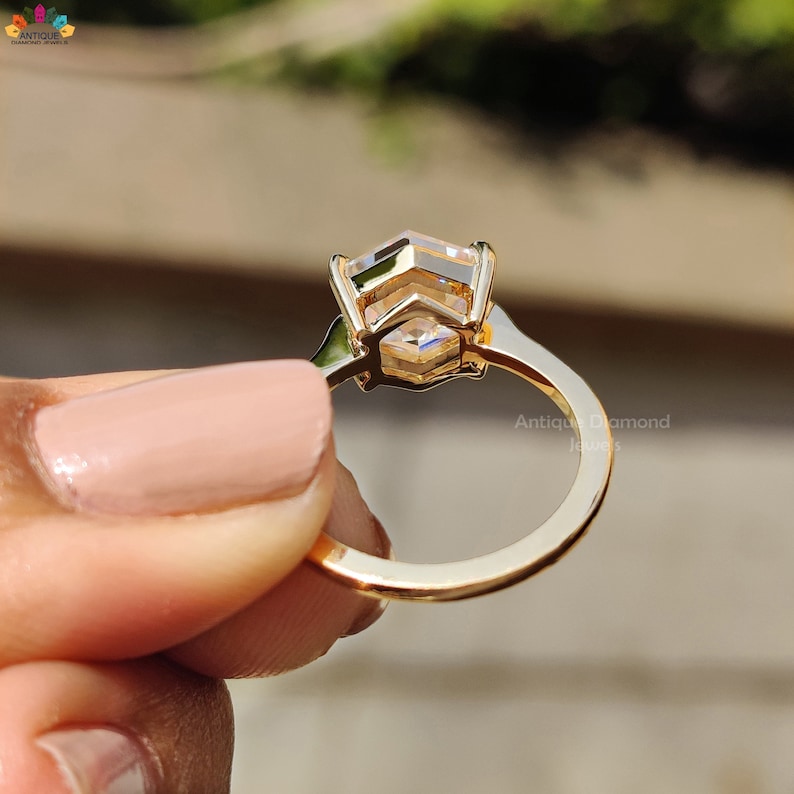 2.60 CT Hexagon Step Cut Moissanite Ring Antique Moissanite - Etsy