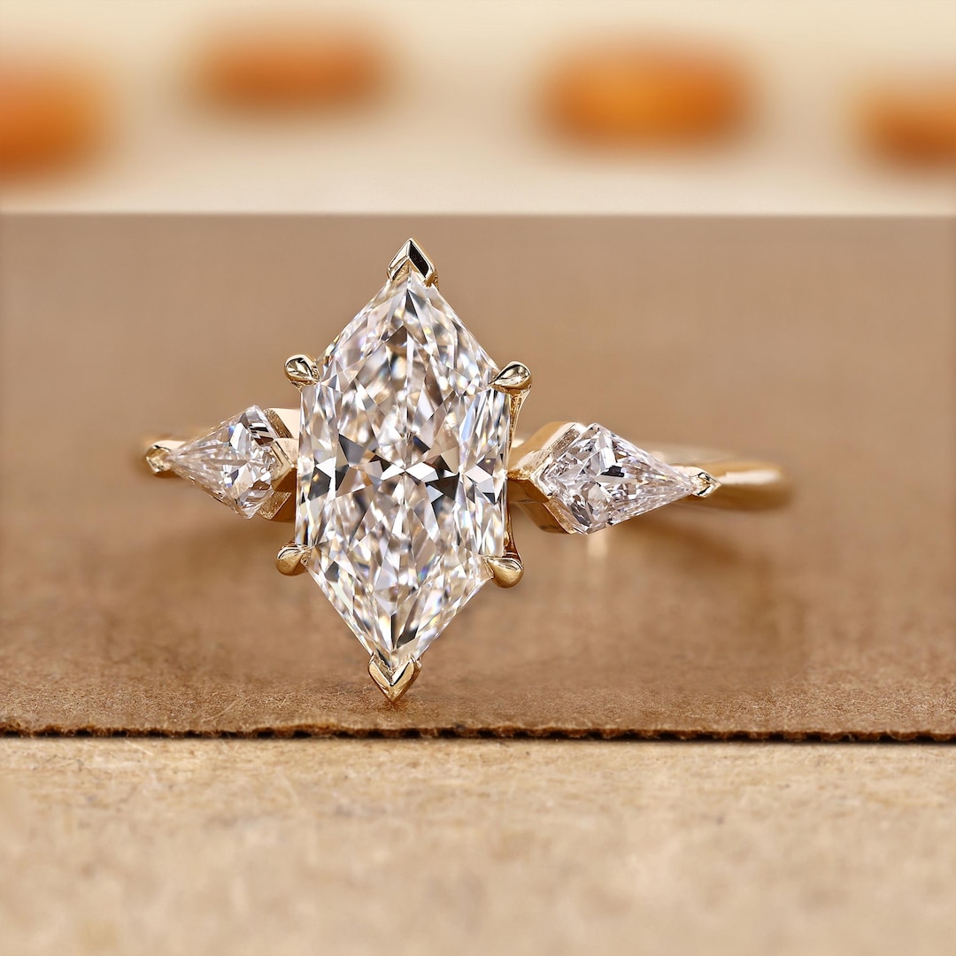 Dutch Marquise With Kite Cut Lab Grown Diamond Ring, Tulip Engagement ...