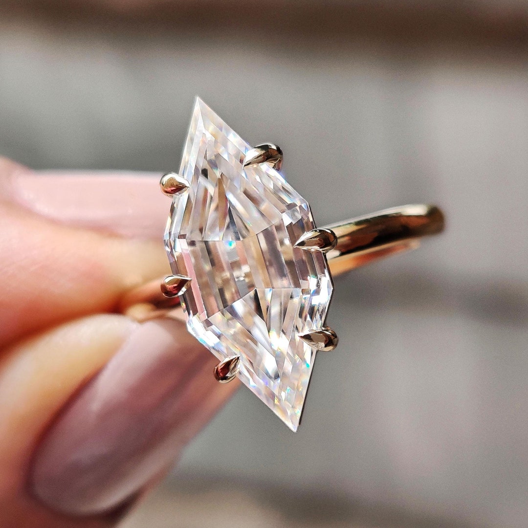 Antique Portrait Moissanite Ring, Solitaire Engagement Ring, Step Cut ...