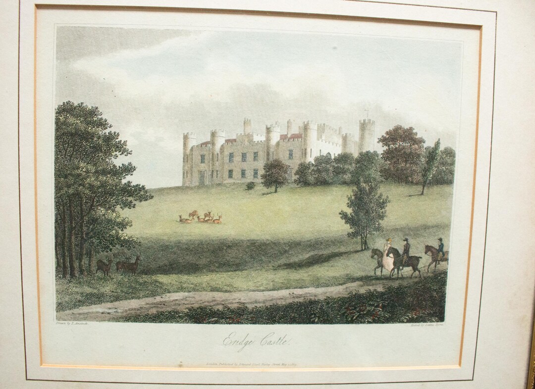 Antique Framed and Glazed Hand Coloured Engraving 'eridge Castle' C ...