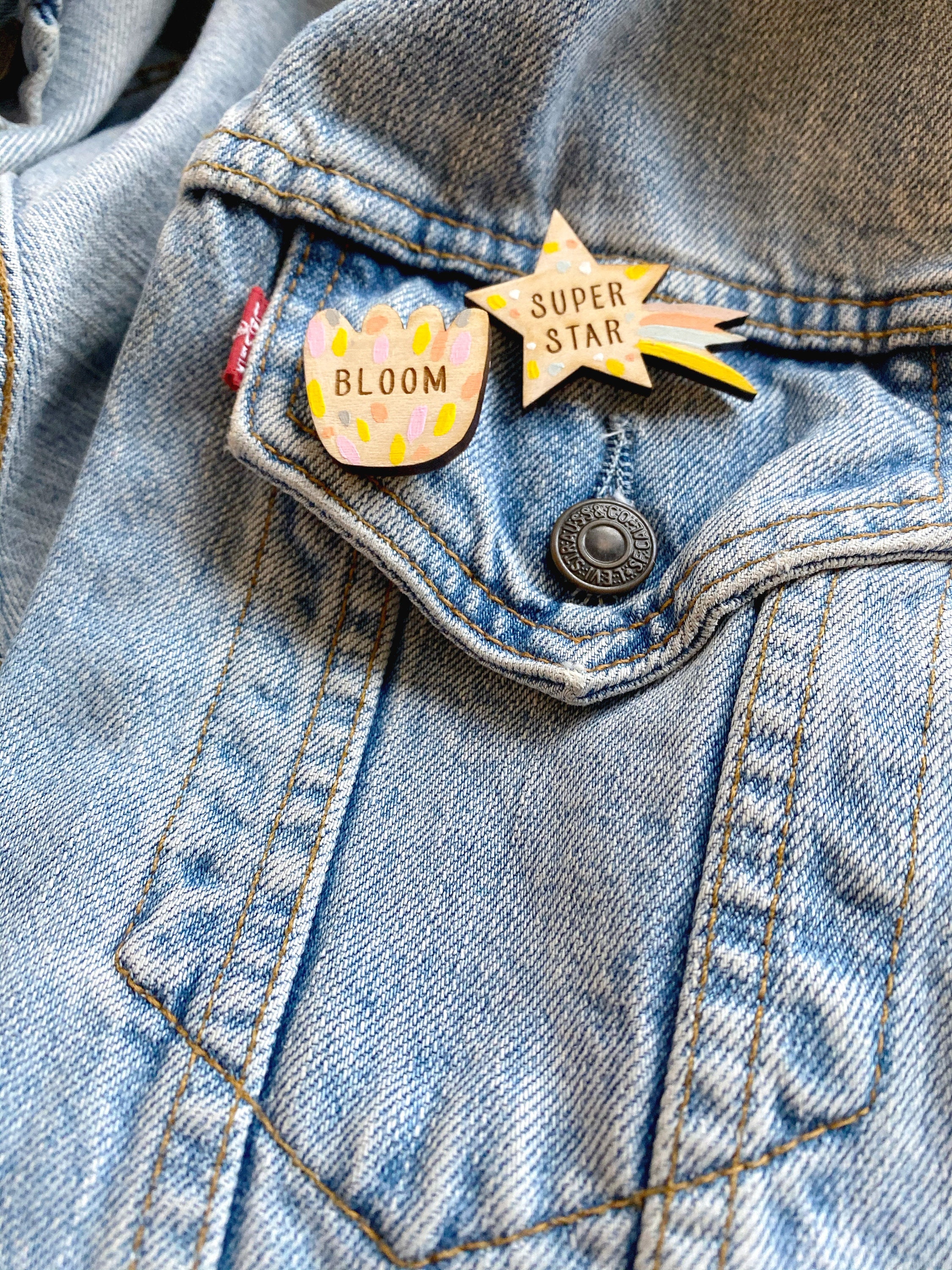 Superstar Pin Badge / Handpainted / Wooden Pin Badge / - Etsy UK