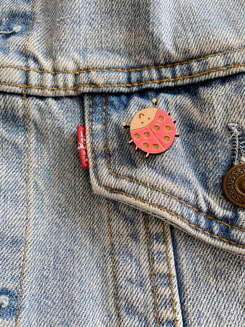 Ladybird Pin Badge / Handfinished / Wooden / Insect / Accessory ...