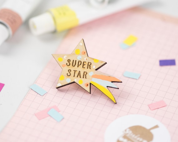 Superstar Pin Badge / Handpainted / Wooden Pin Badge / - Etsy UK