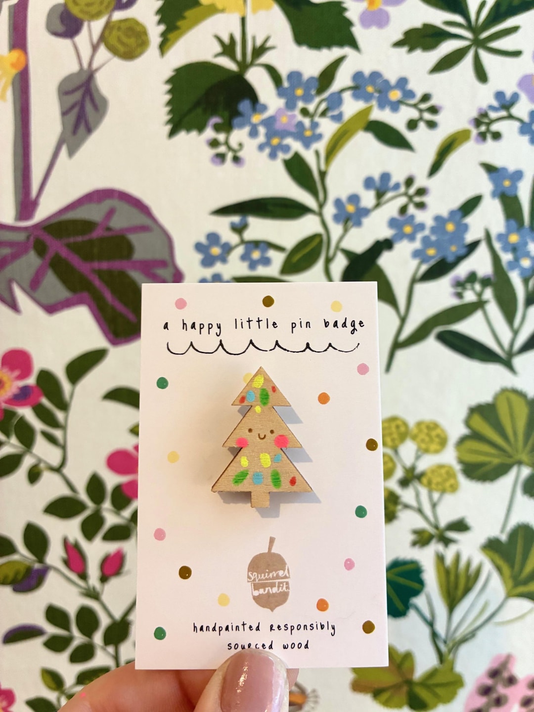 Christmas Tree Pin Badge. Wooden and Hand-painted. - Etsy