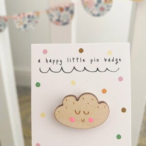Smiley Cloud Pin Badge / Handfinished Wooden Sustainable Gift - Etsy