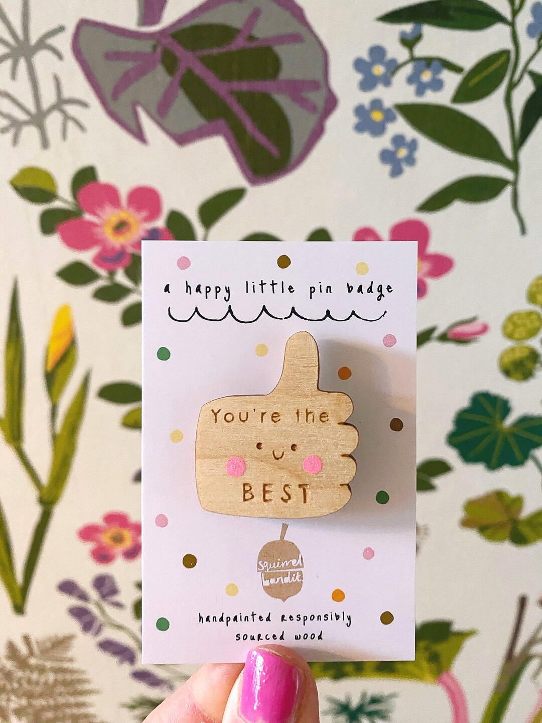 Thumbs up Wooden Pin Badge: Hand-painted Birch Plywood - Etsy
