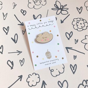Smiley Cloud Pin Badge / Handfinished Wooden Sustainable Gift - Etsy