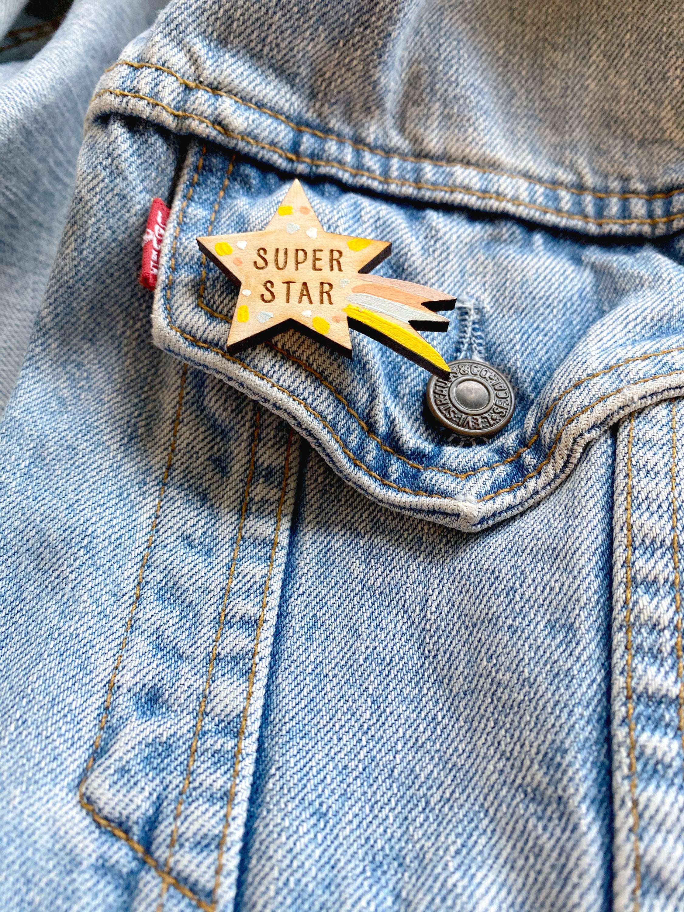 Superstar Pin Badge / Handpainted / Wooden Pin Badge / - Etsy UK