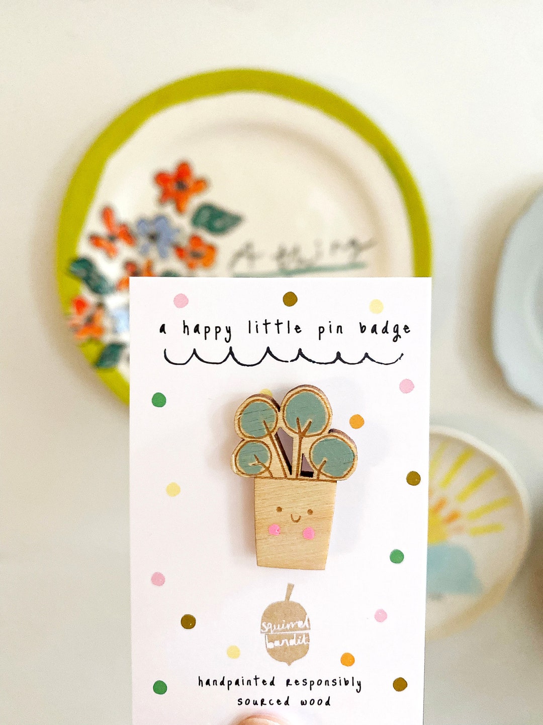 Pilea Plant Pin Badge Gift. Hand Painted Keepsake Badge, Sustainably ...