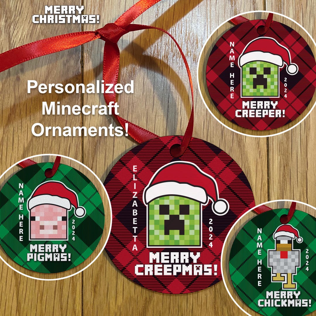 CUSTOM Minecraft Ornament Merry Creepmas Creeper 2024 Christmas Plaid ...