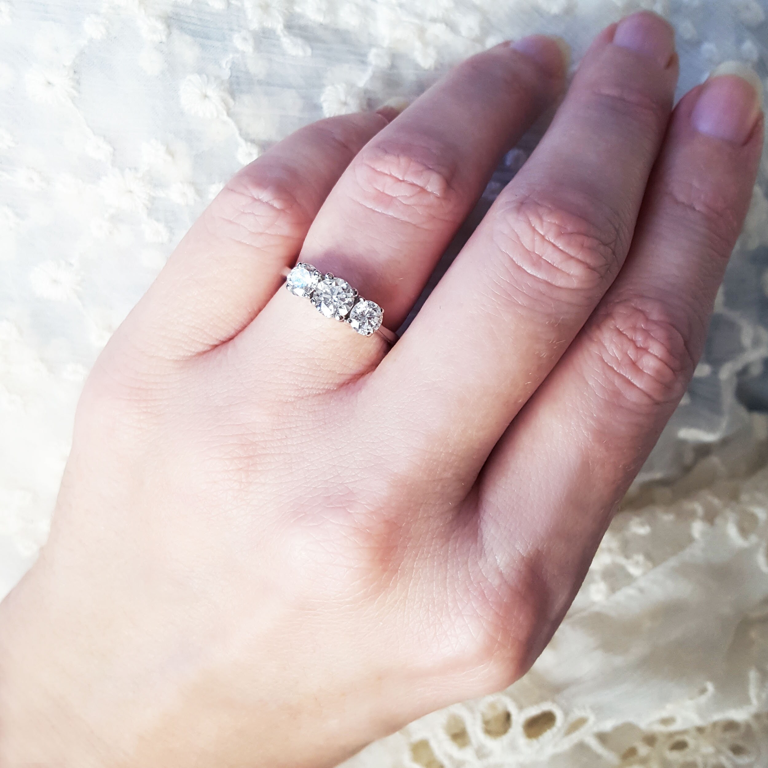 Marvelous Estate Vintage Three Stone Diamond Engagement Ring ES6FUJHR ...