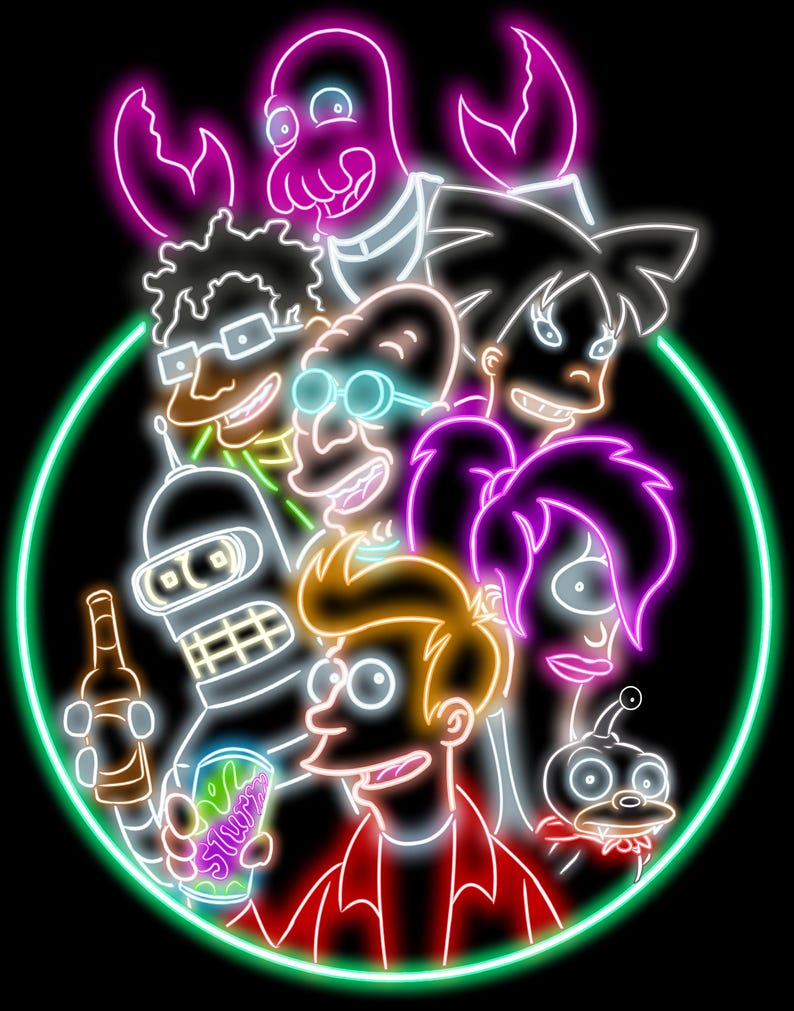 Futurama Neon Style Print - Etsy