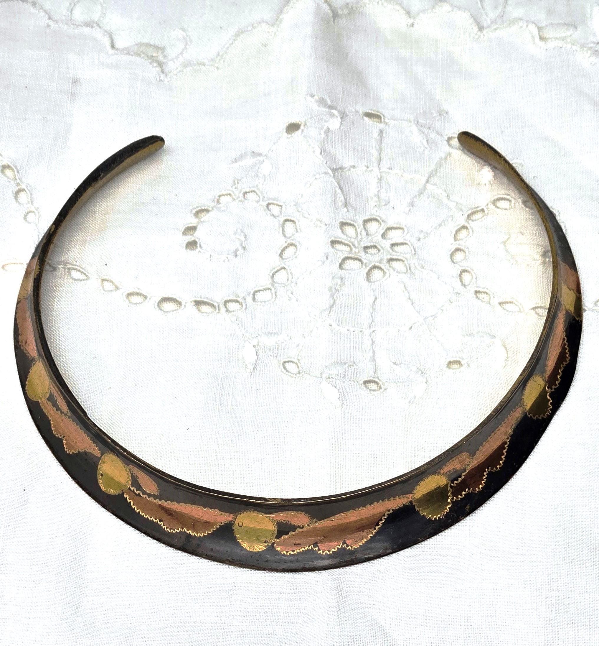 Vintage 1970's Tri-color Brass Metal Rigid Collar Choker Necklace Made ...