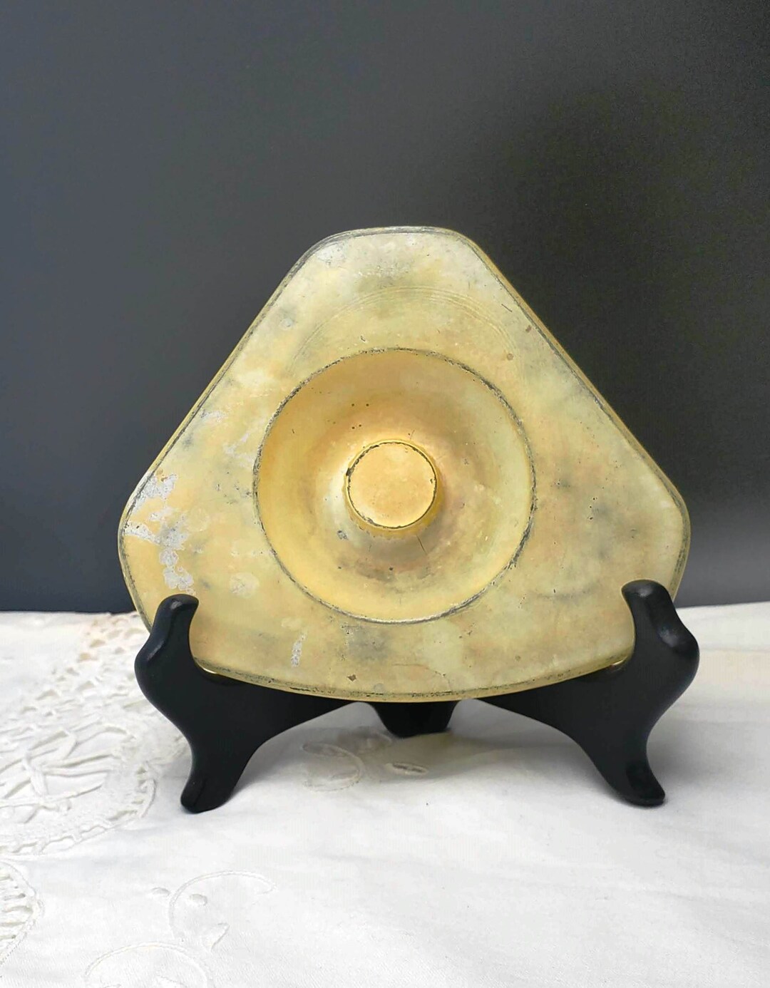 Vintage 1940s Triangle Yellow Glass Lid Scurlock Kontanerette Chicago ...