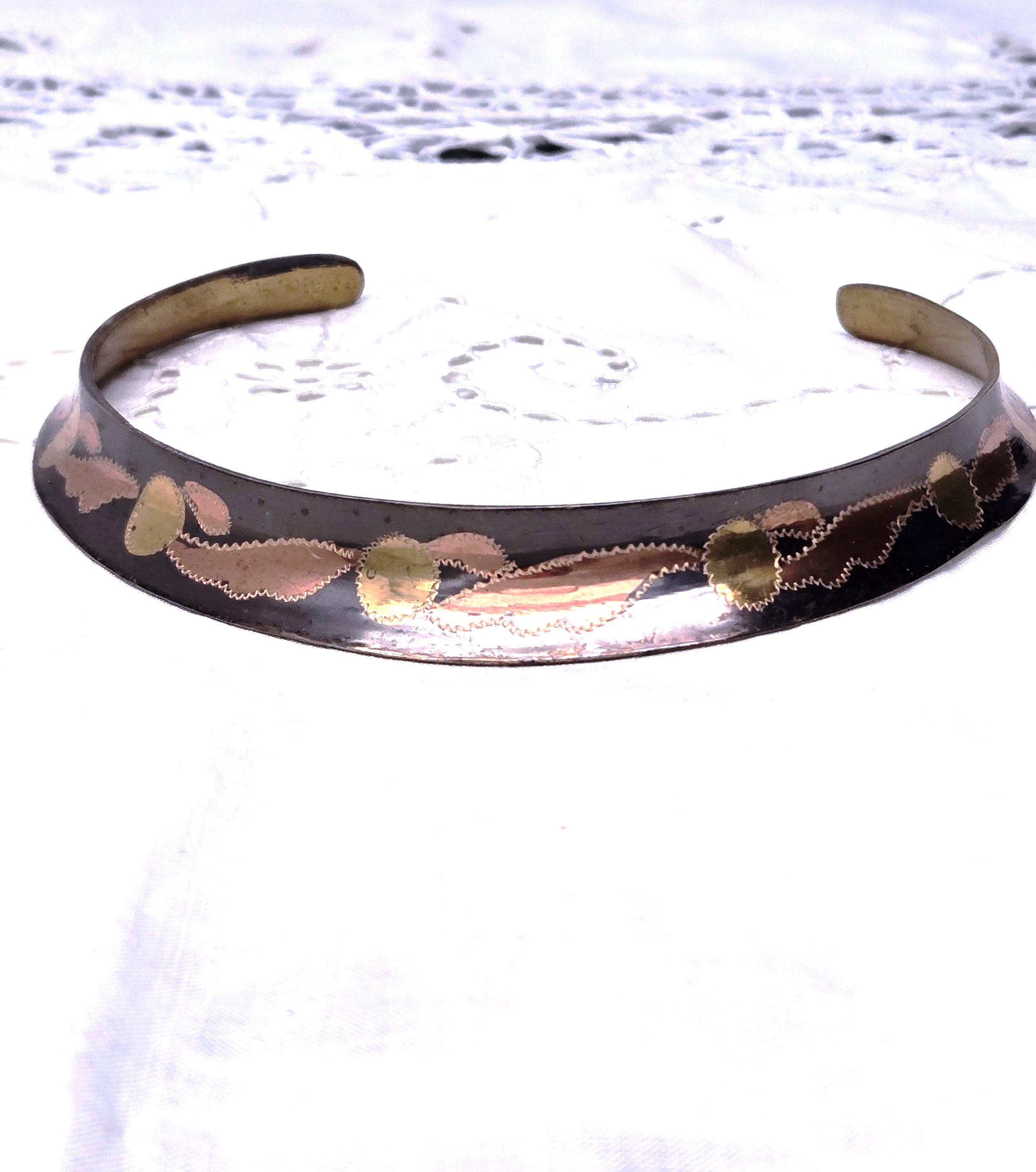 Vintage 1970's Tri-color Brass Metal Rigid Collar Choker Necklace Made ...