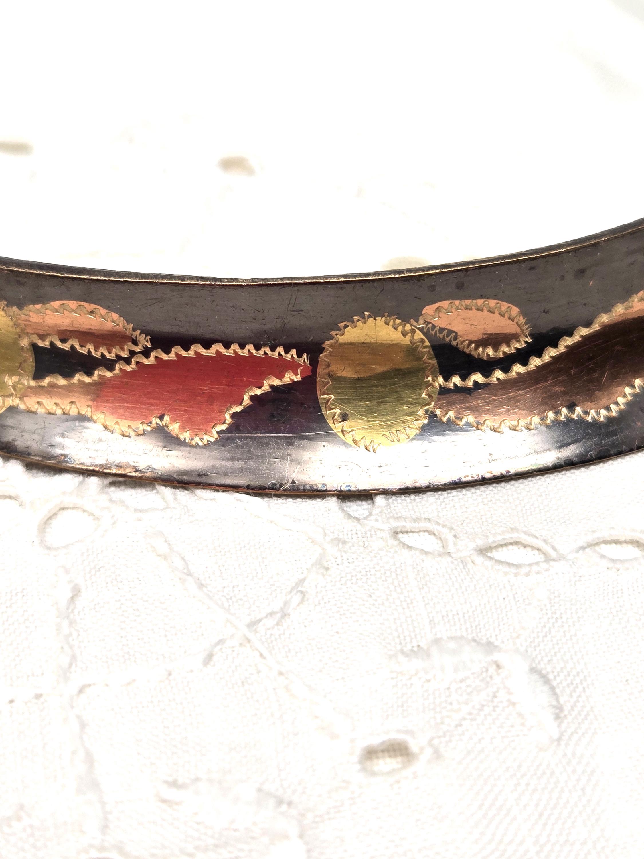 Vintage 1970's Tri-color Brass Metal Rigid Collar Choker Necklace Made ...