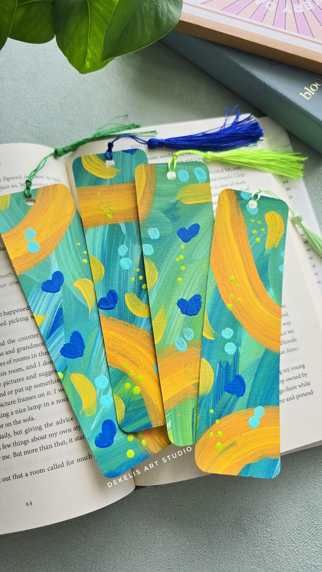 Green Abstract Hand-painted Bookmarks for Physical Books, Journals and ...