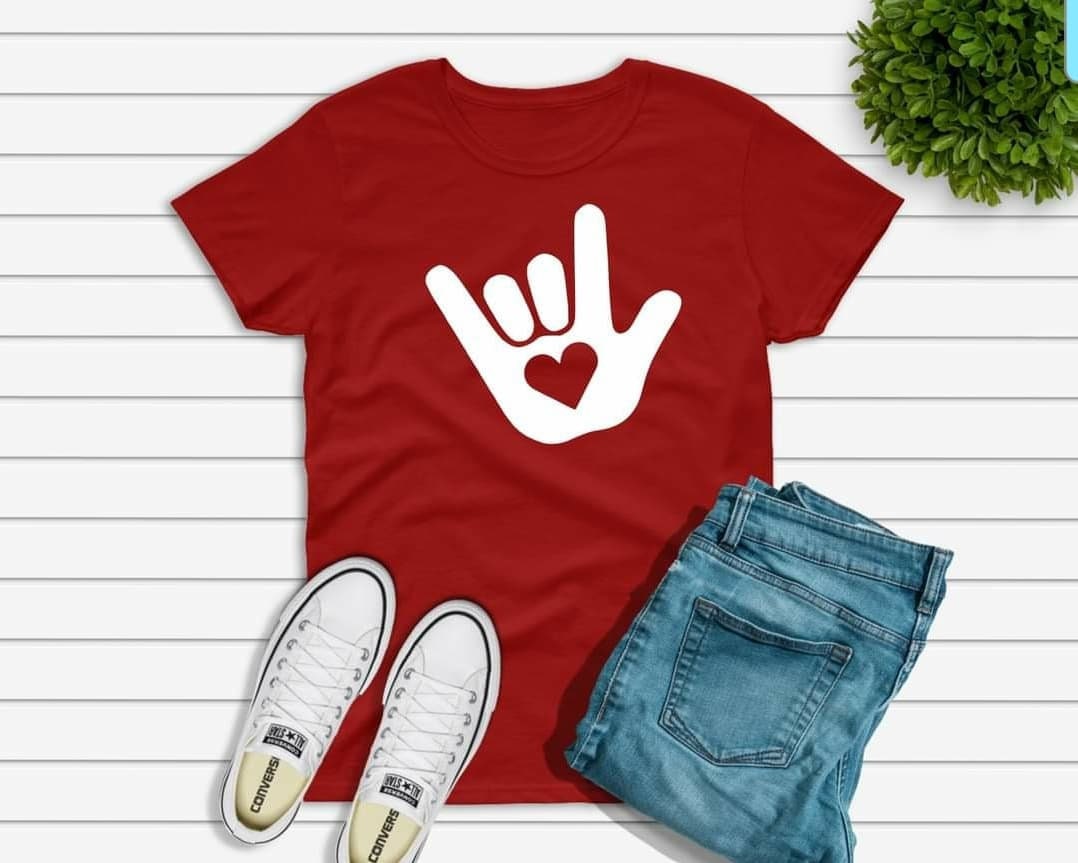 ASL I Love You Heart Shirt American Sign Language I Love You Heart ...