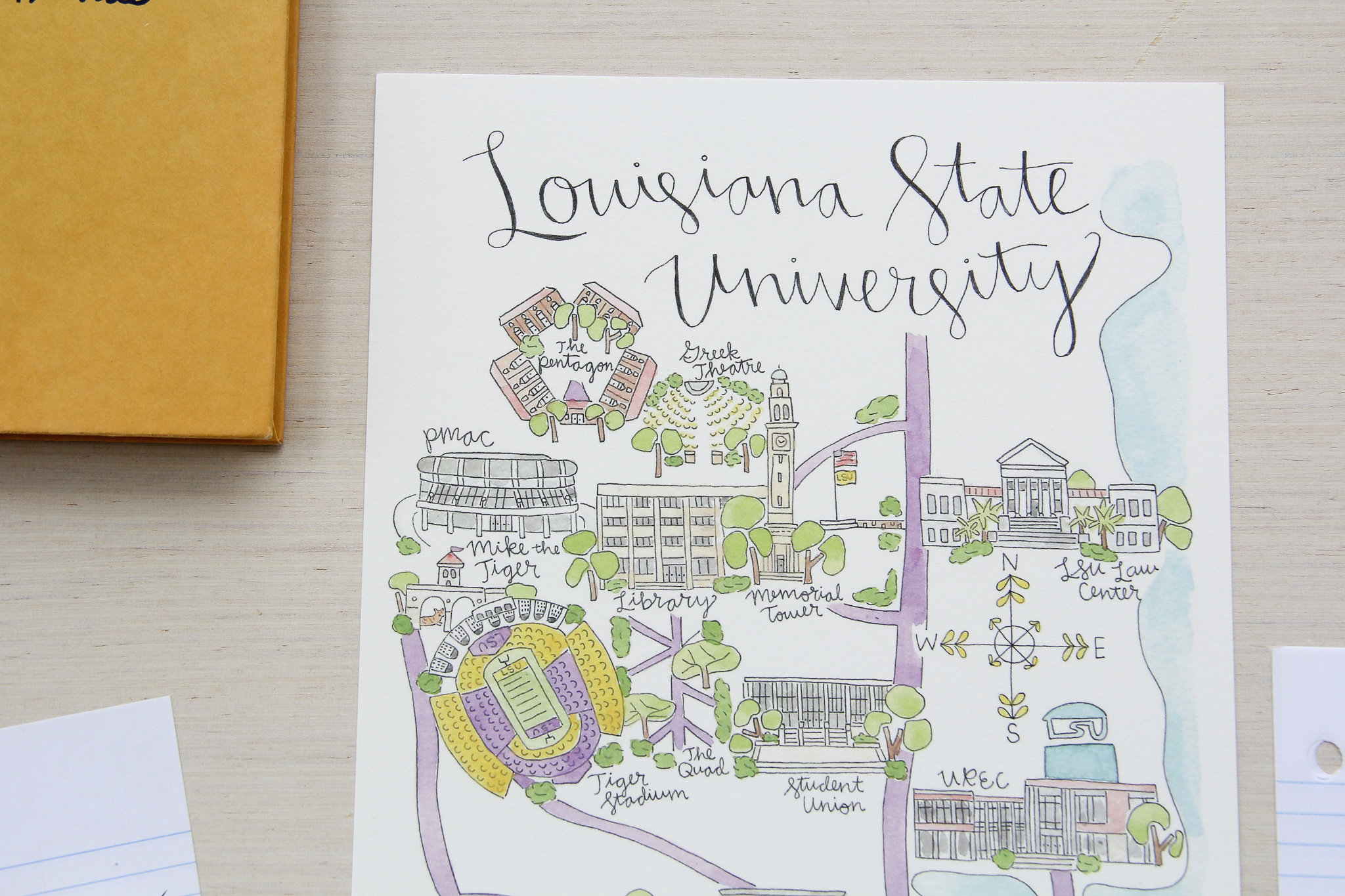 Louisiana State University Map Watercolor Art Print LSU Art - Etsy