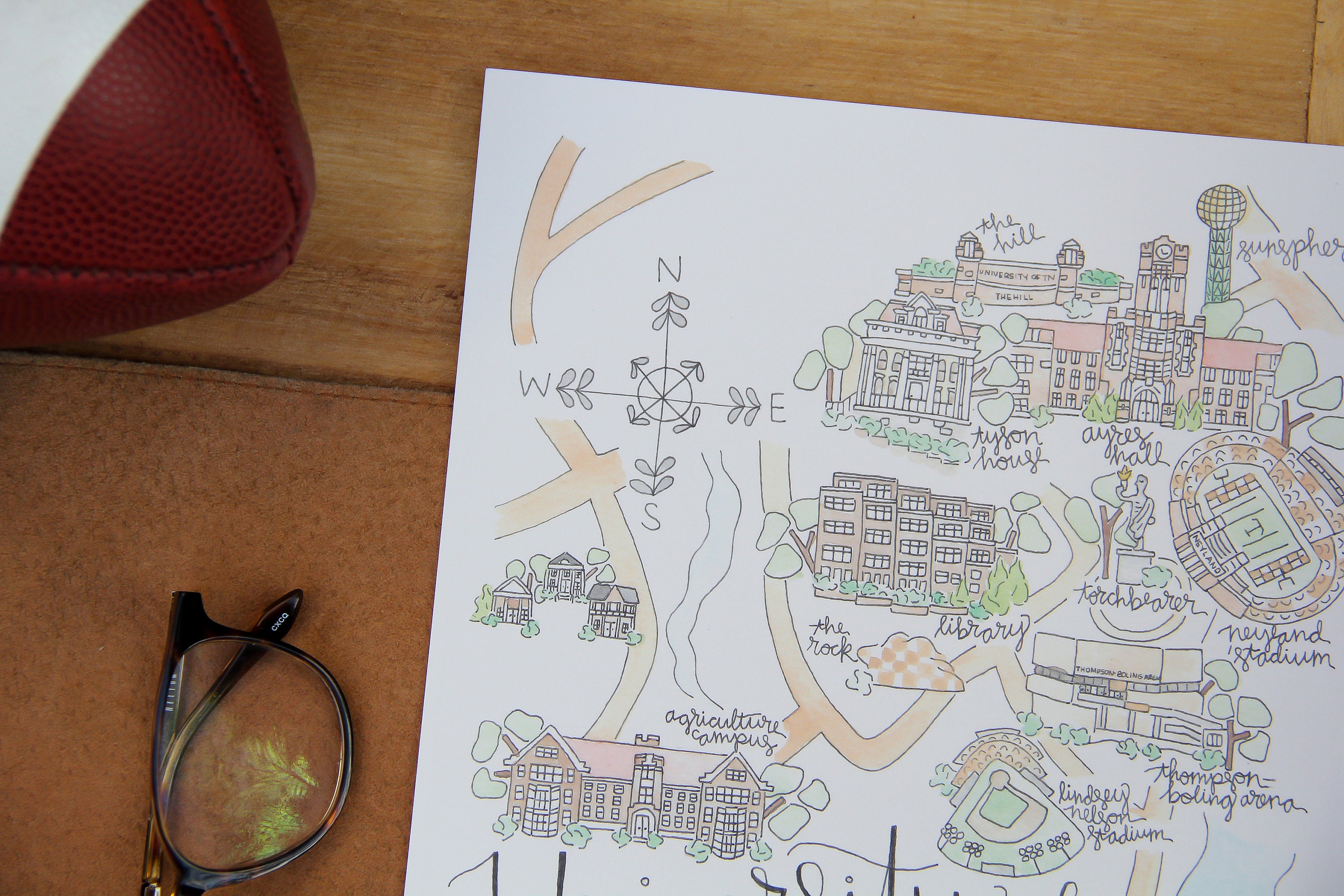 University of Tennessee Map Art Print – Knoxville Watercolor ...