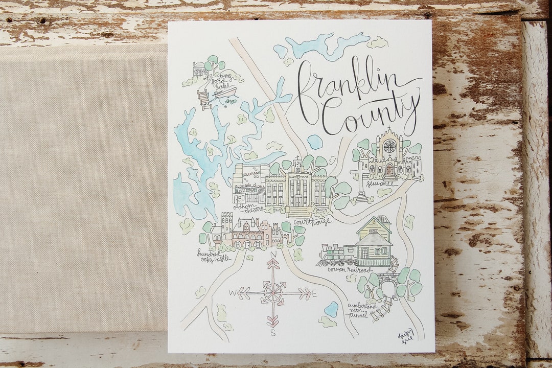 Franklin County Map Watercolor Art Print- Franklin County TN - Etsy