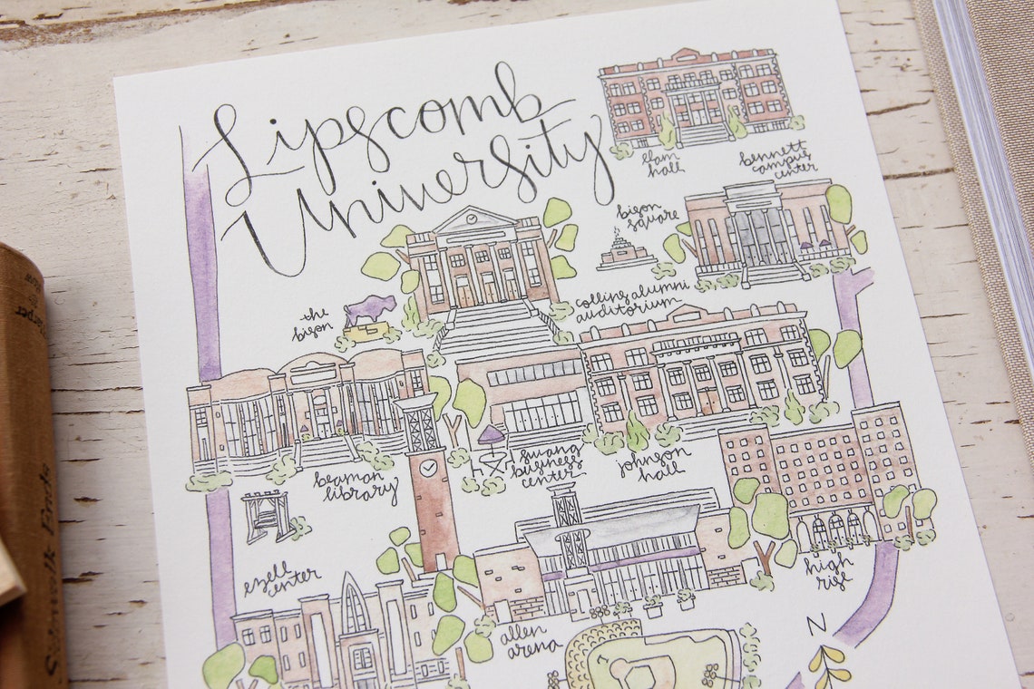 Lipscomb University Map Watercolor Art Print | Etsy