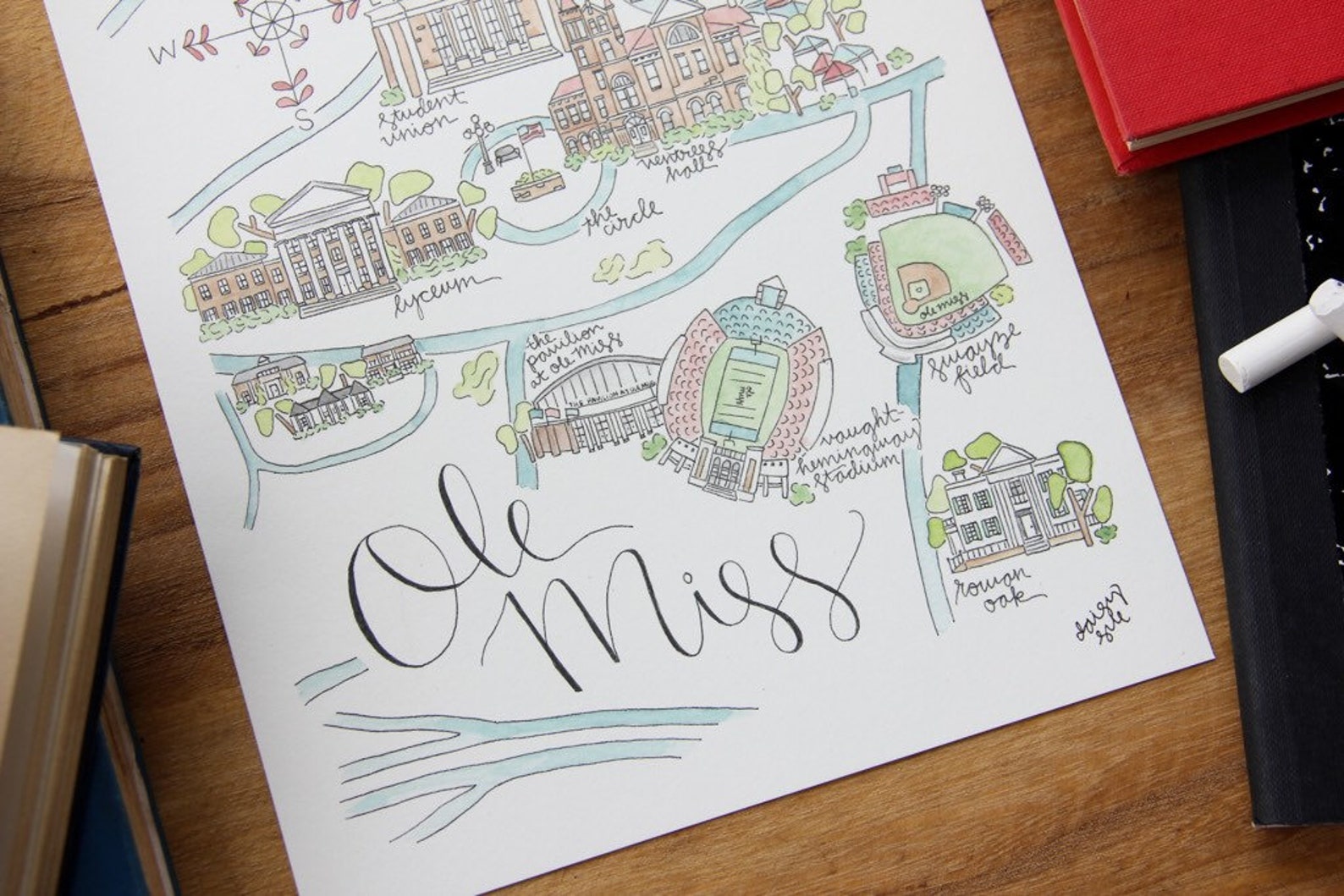Ole Miss Map Watercolor Art Print University of Mississippi | Etsy