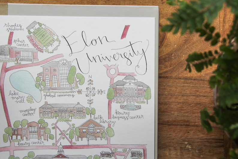 Elon University Map Watercolor Art Print - Etsy
