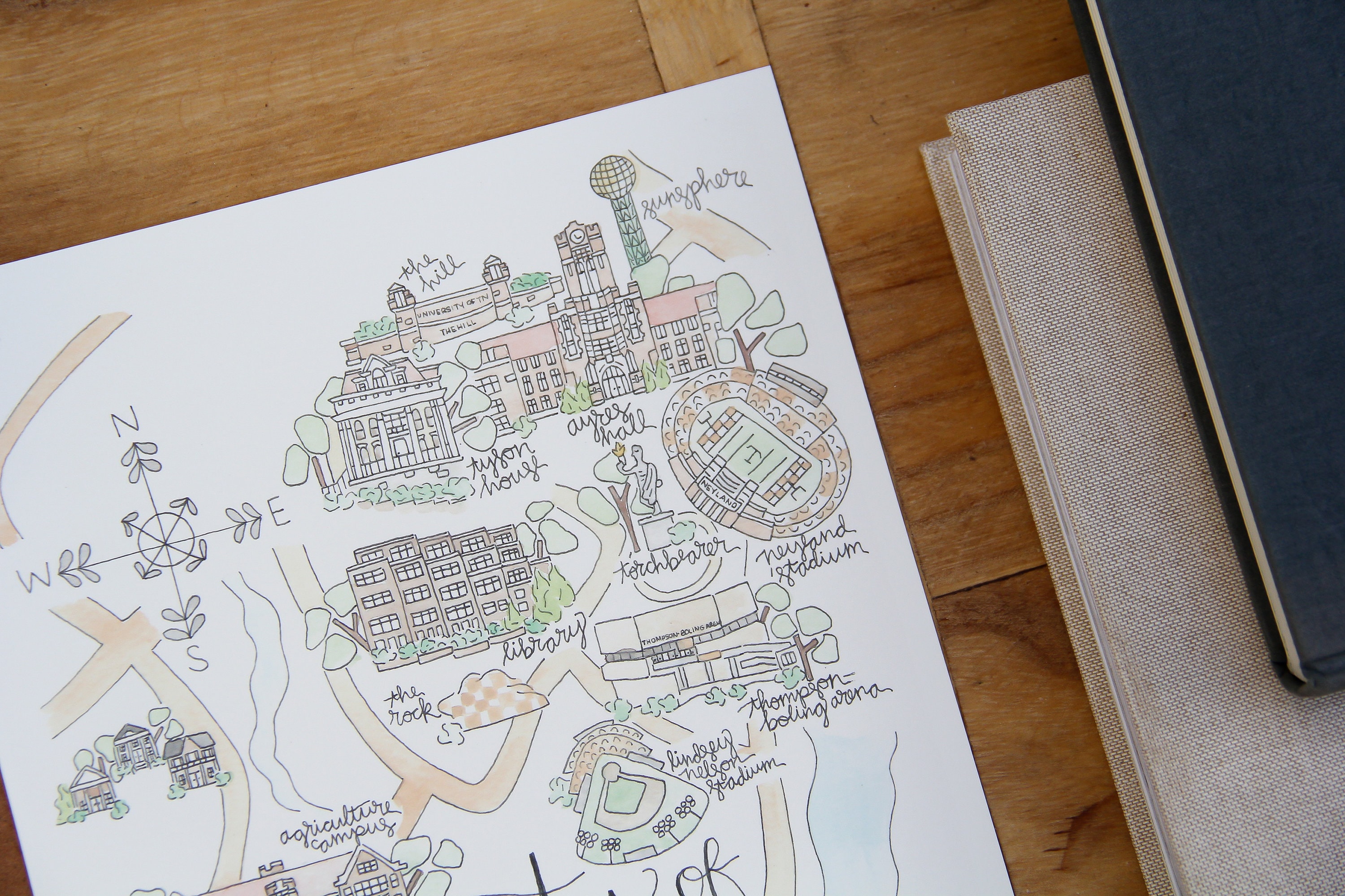University of Tennessee Map Art Print – Knoxville Watercolor ...