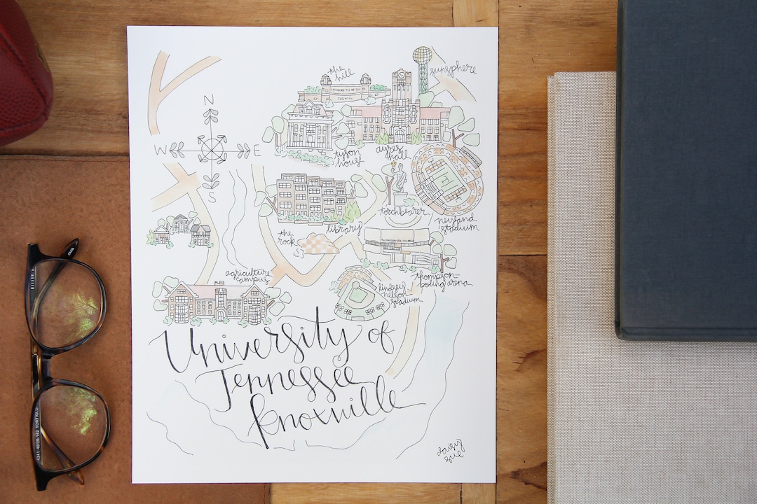 University of Tennessee Knoxville Map Watercolor Art Print- UTK Art ...