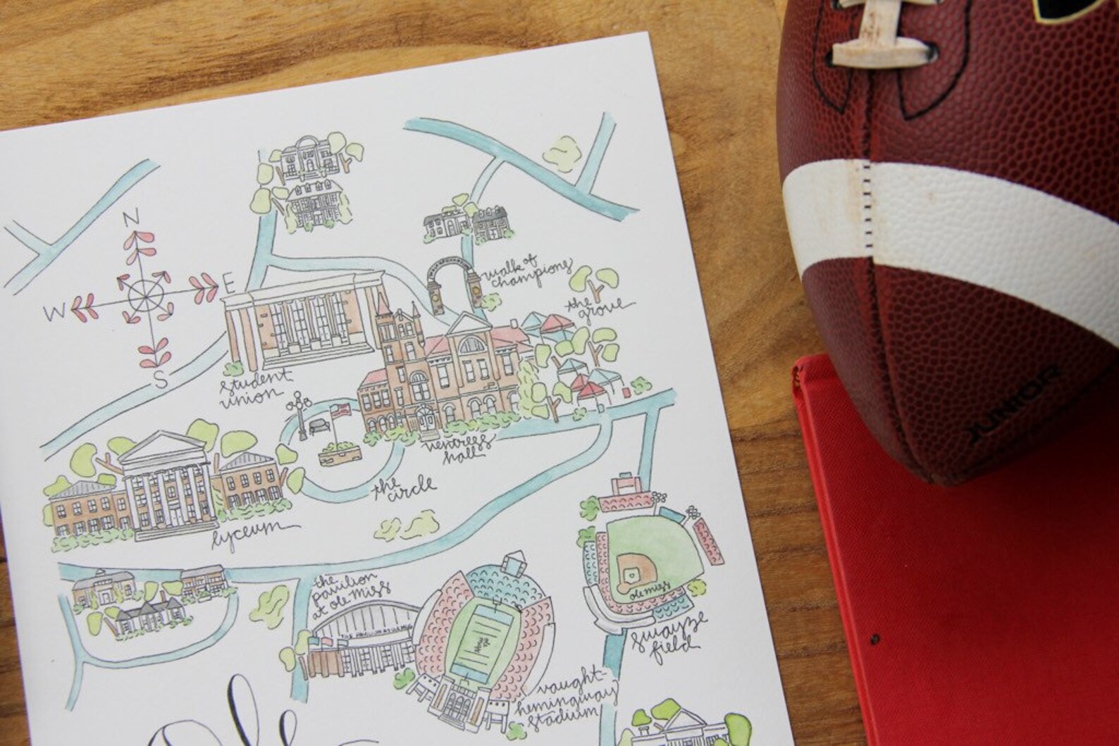 Ole Miss Map Watercolor Art Print University of Mississippi - Etsy