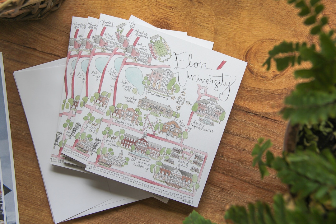 Elon University Map Note Cards Set of 5 - Etsy