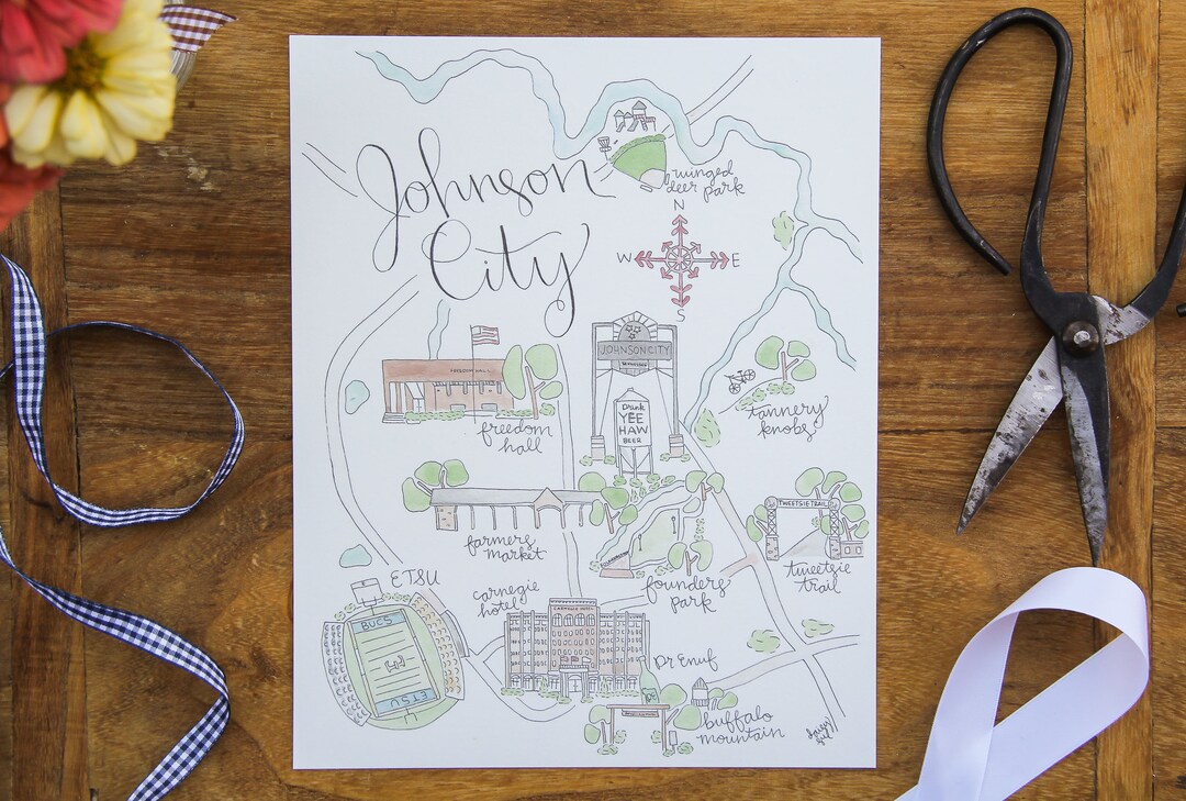 Johnson City, TN Map Watercolor Art Print - Etsy