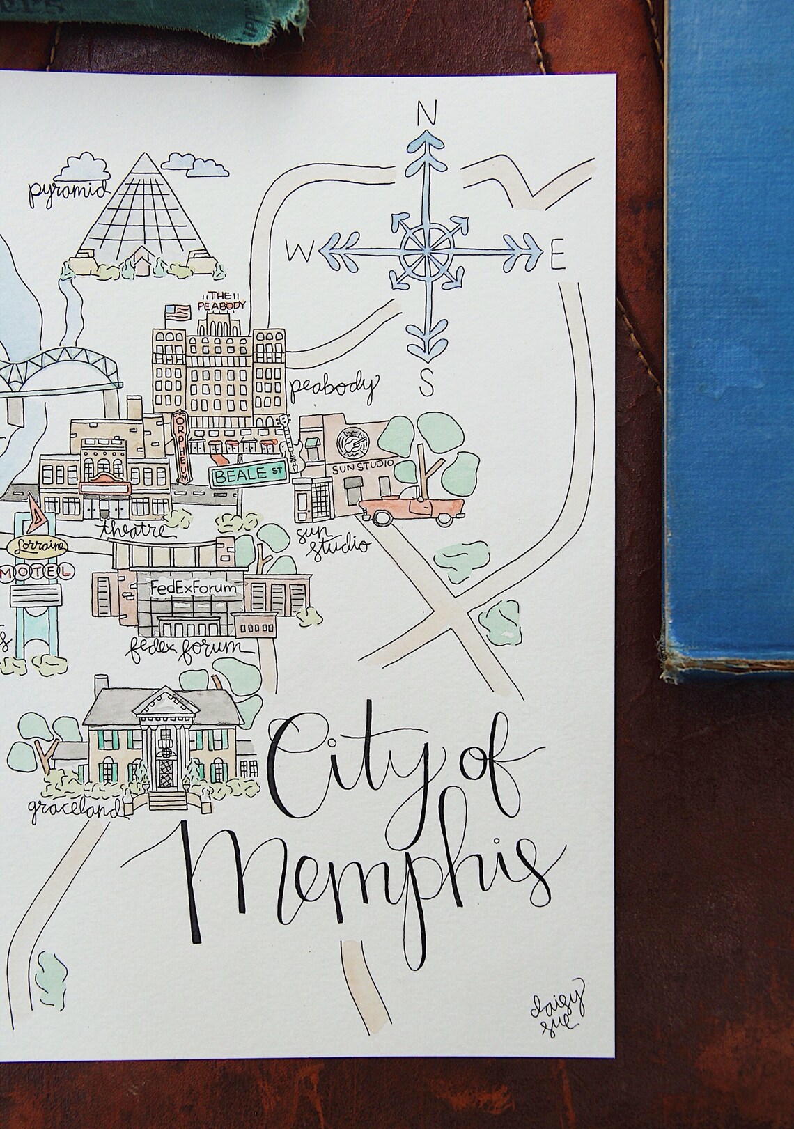 Memphis TN Map Watercolor Art Print - Etsy