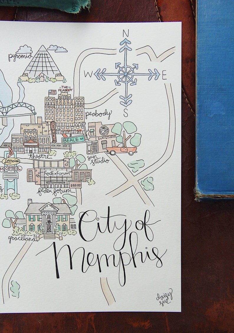 Memphis TN Map Watercolor Art Print - Etsy