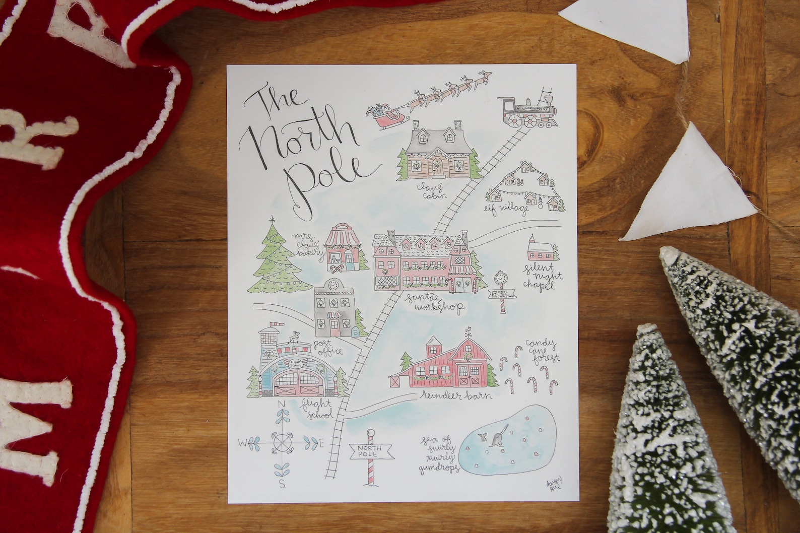 The North Pole Map Watercolor Art Print - Etsy