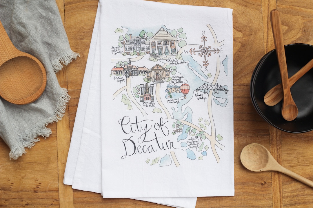 Decatur, Alabama Watercolor Map 100% Cotton Tea Towel - Etsy