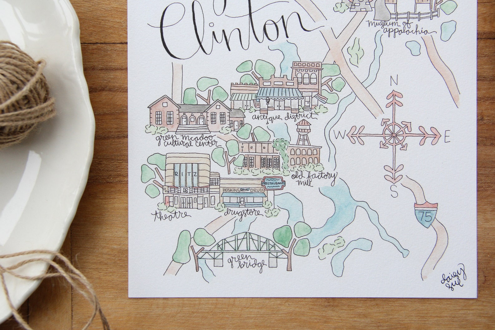 City of Clinton Map Watercolor Art Print Clinton TN | Etsy