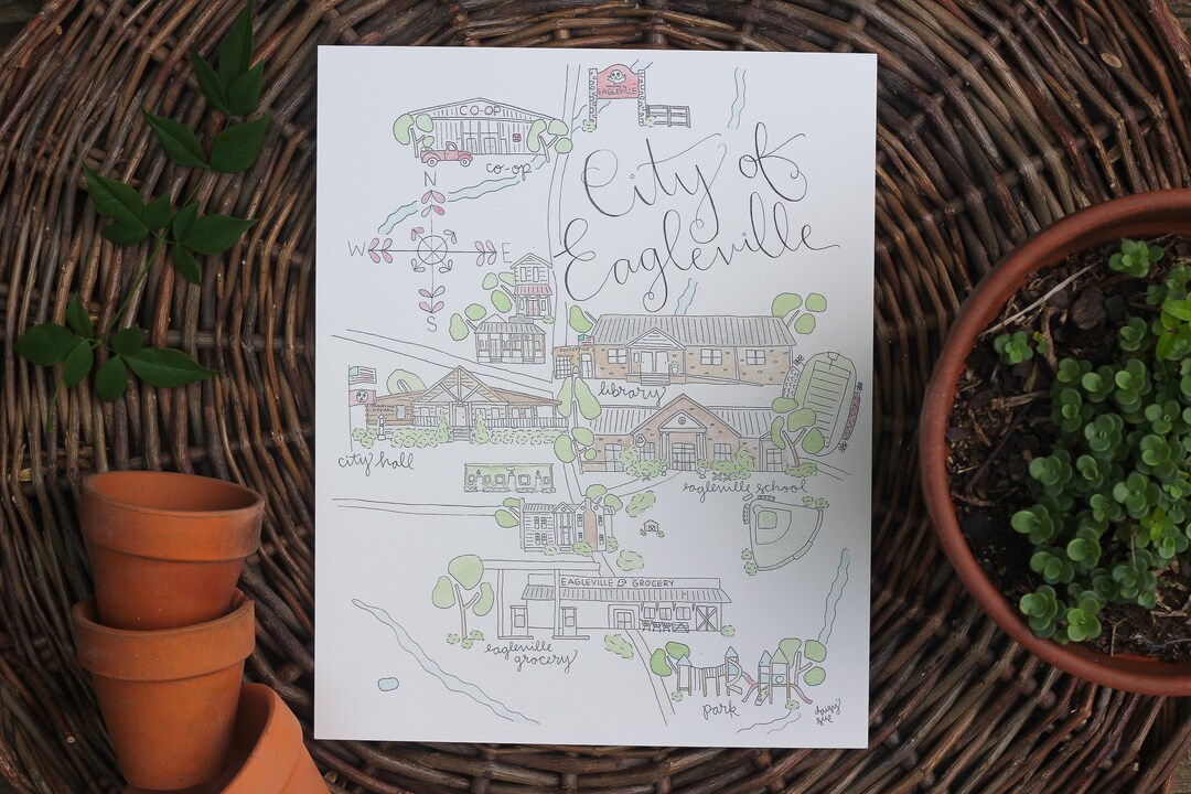 City of Eagleville, TN Map Watercolor Art Print - Etsy