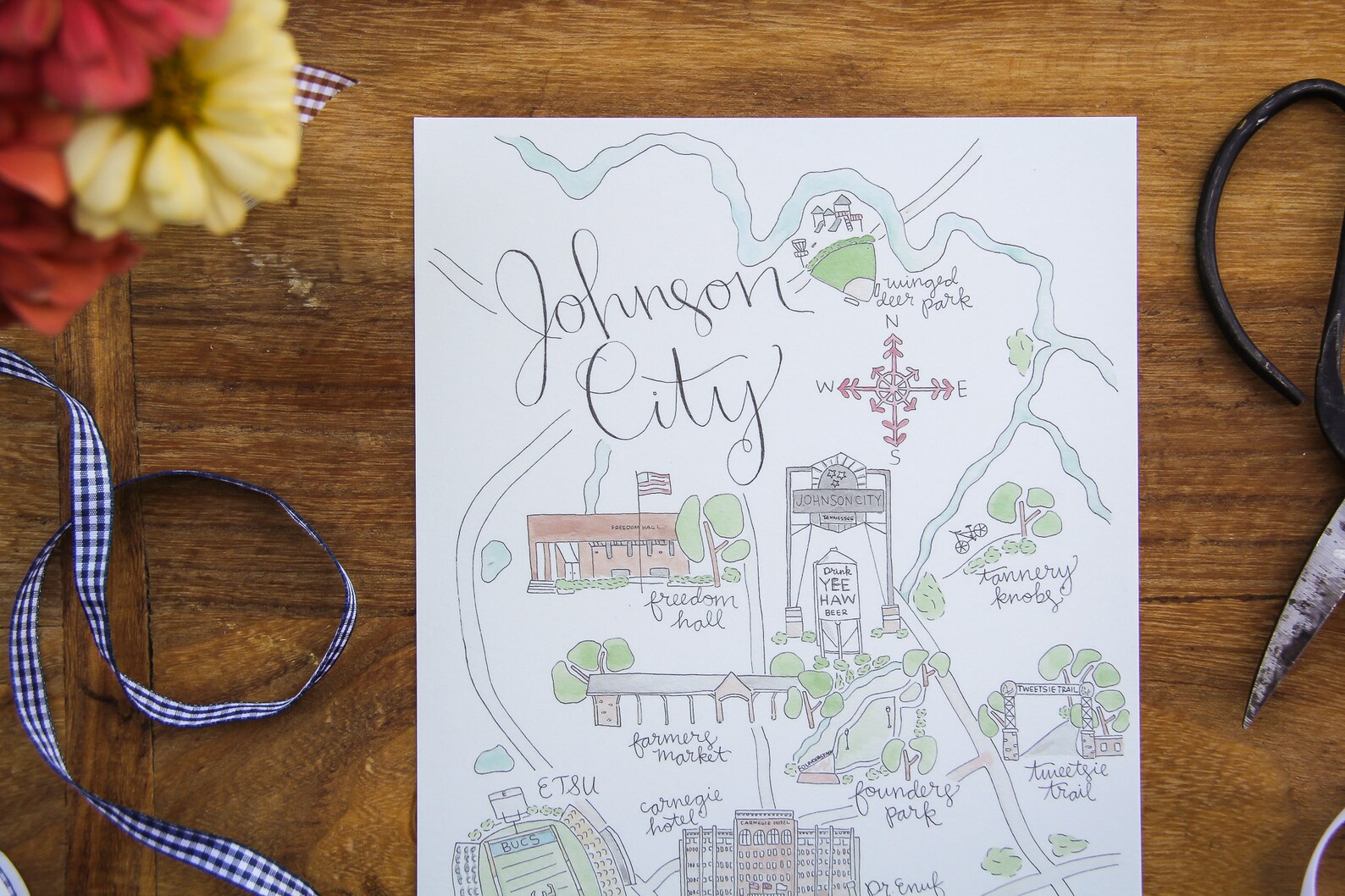 Johnson City TN Map Watercolor Art Print - Etsy