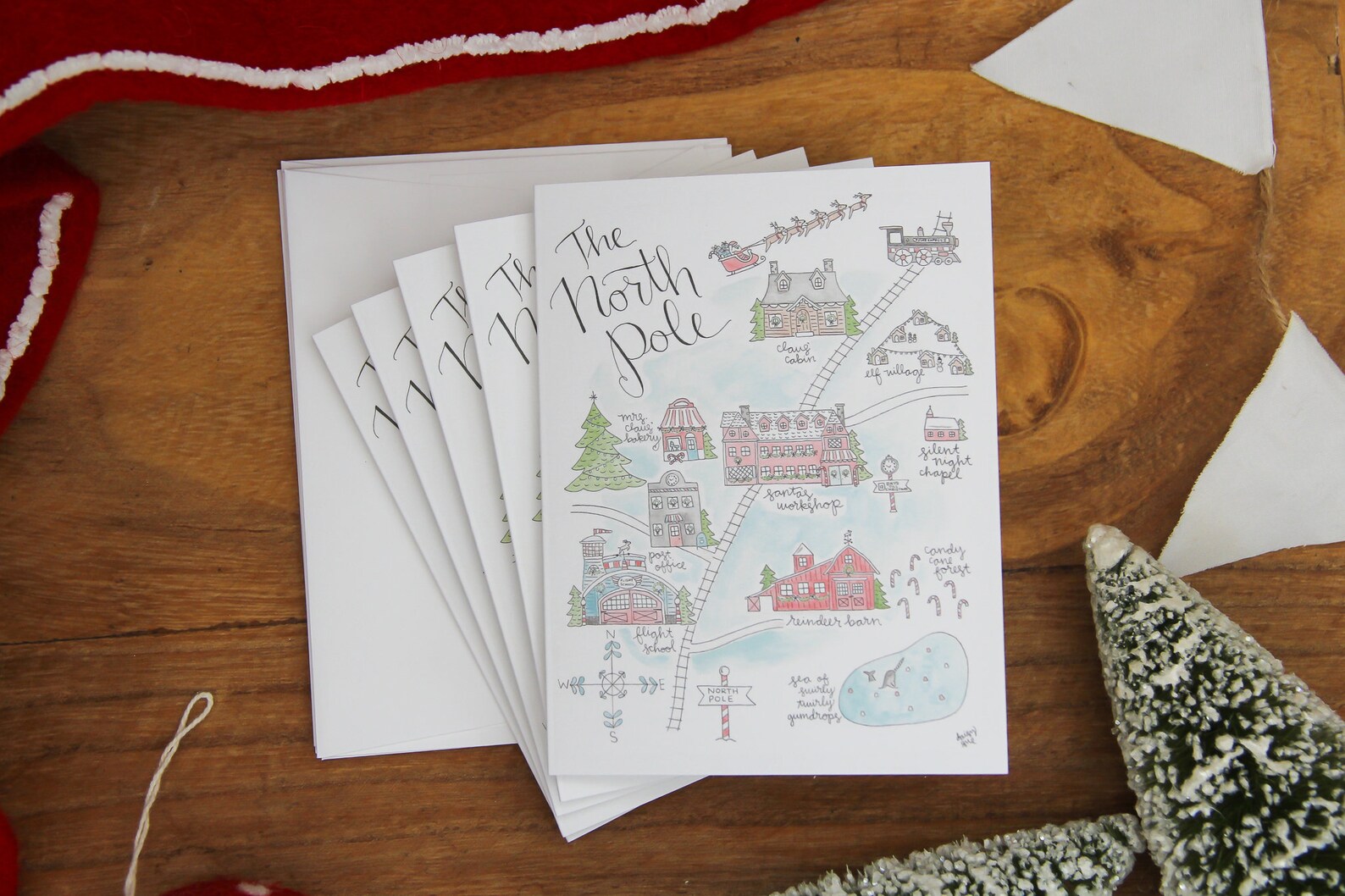 The North Pole Map Note Cards Set of 5 - Etsy