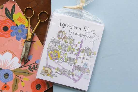 LSU Map Note Cards Set of 5 | Etsy