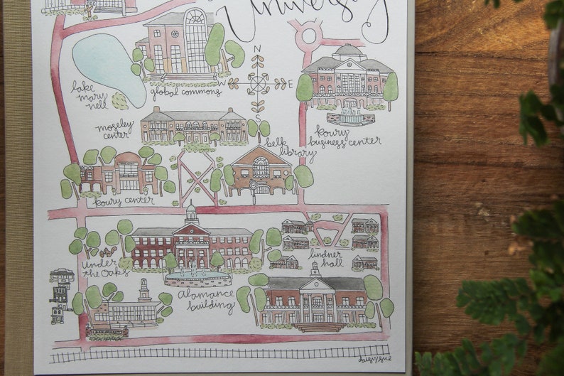 Elon University Map Watercolor Art Print - Etsy