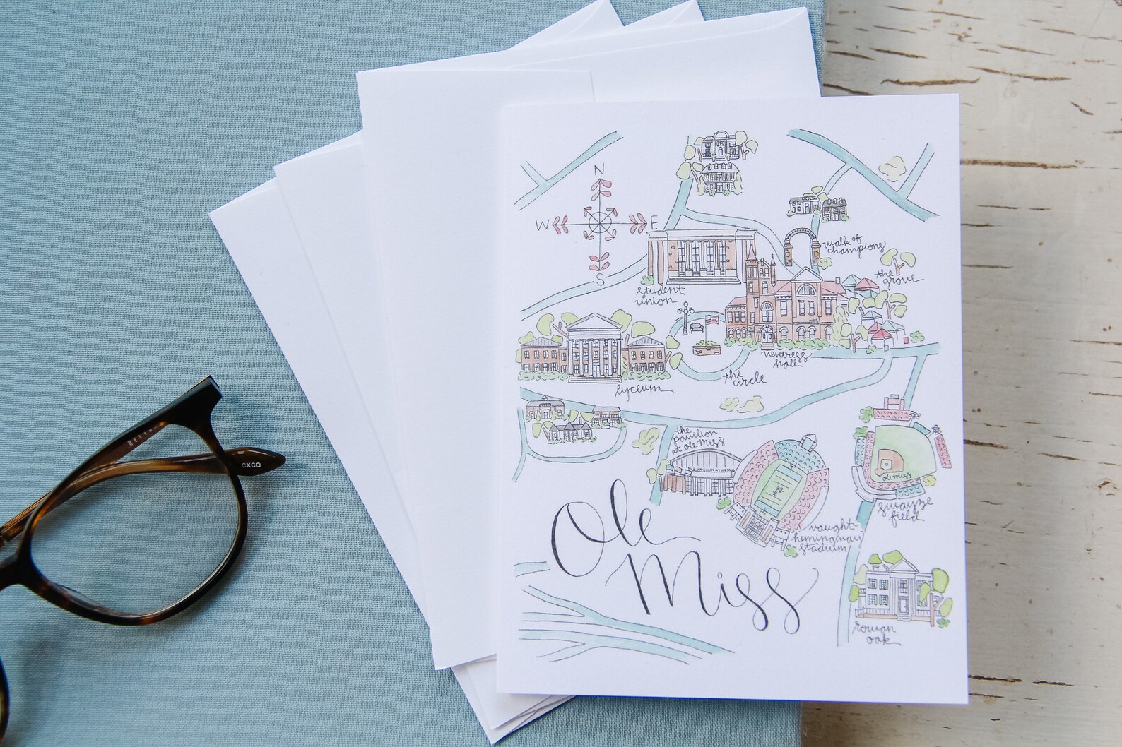 Ole Miss Map Note Cards Set of 5 | Etsy