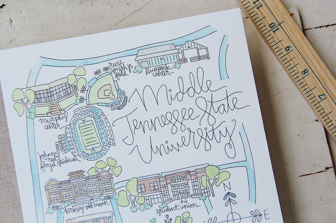 MTSU Middle Tennessee State University Murfreesboro TN Map - Etsy