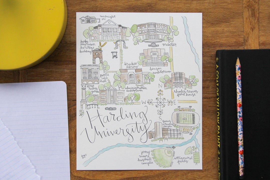 Harding University Map Watercolor Art Print - Etsy