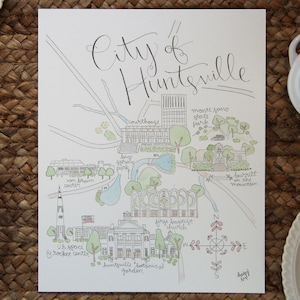 City of Huntsville, AL Map Watercolor Art Print - Etsy