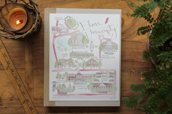 Elon University Map Watercolor Art Print - Etsy