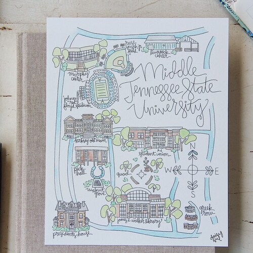 MTSU Middle Tennessee State University Murfreesboro TN Map - Etsy