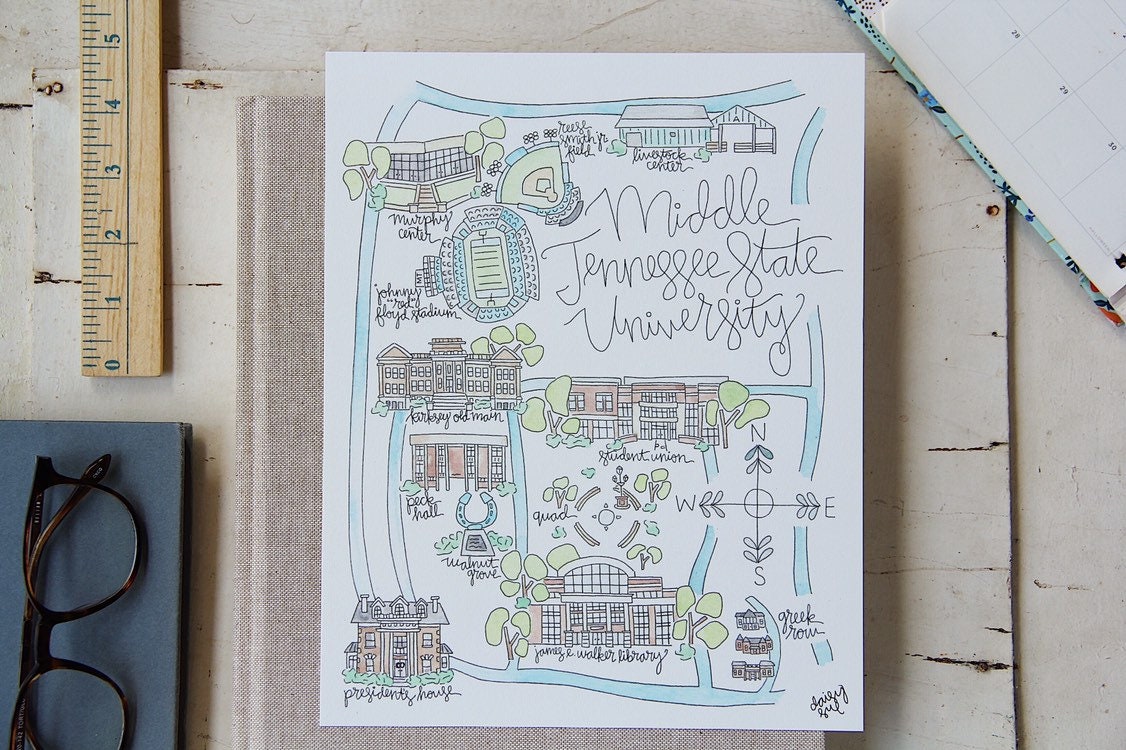 MTSU Middle Tennessee State University Murfreesboro TN Map - Etsy